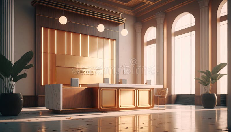 Interior of Hotel Reception Hall with Reception Desk. 3d Render Stock ...