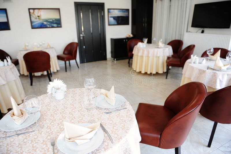 Interior of the Restaurant with Three-seated Tables Stock Photo - Image ...