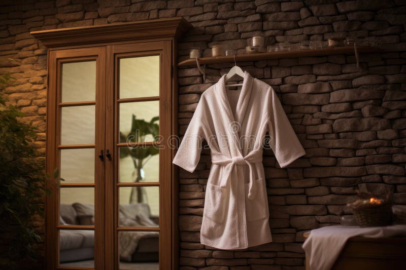 Interior of Hotel Room with Bathrobe Hanging Stock Illustration ...