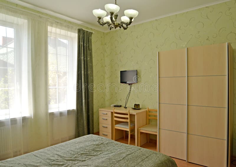 Interior of the Hotel Room in Green Tones Stock Image - Image of case ...