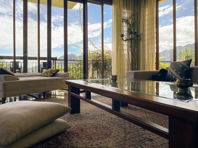 Interior of Hotel Room with Open Window Showing Beautiful View Stock ...