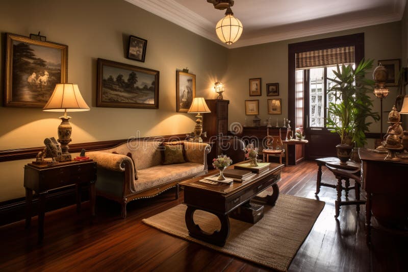 Interior of a Hotel Room with a Sofa and a Coffee Table. Colonial Style ...