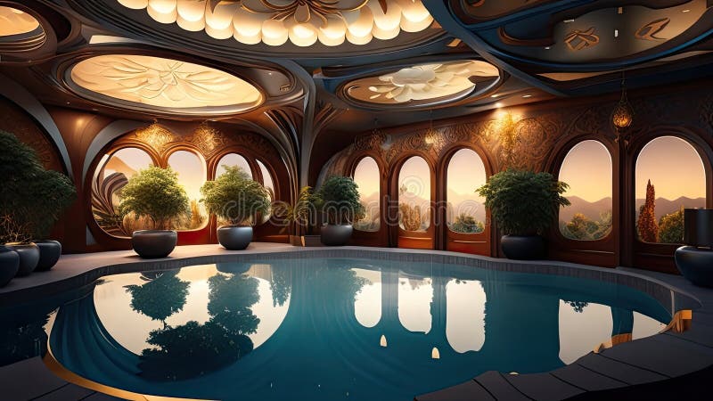 Interior of a Hotel Room with a Swimming Pool. 3D Rendering Stock ...