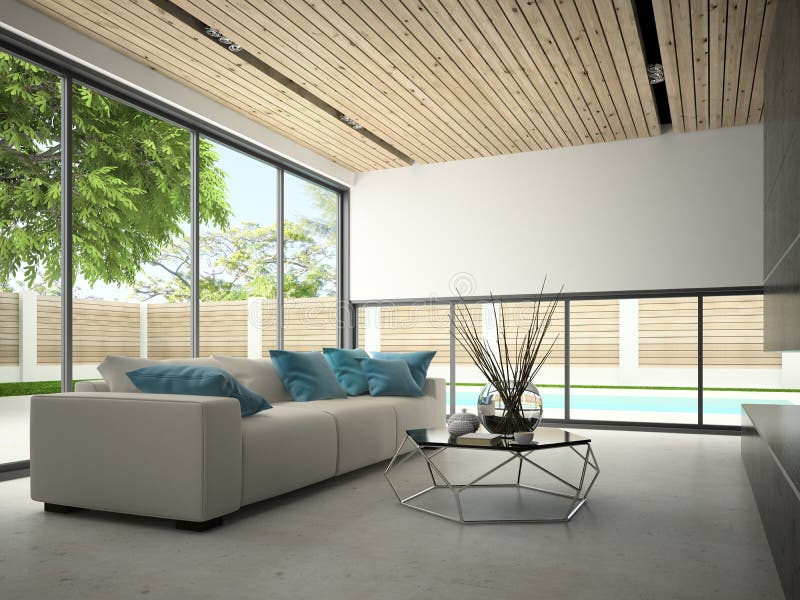 Interior Hous with Swiming Pool 3D Rendering Stock Image - Image of ...