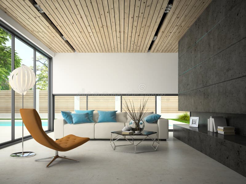 Interior of Hous with Swiming Pool 3D Rendering Stock Photo - Image of ...