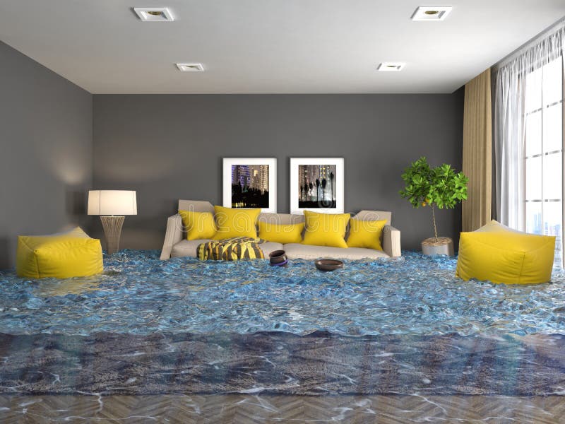 Interior of the House Flooded with Water. 3d Illustration Stock ...