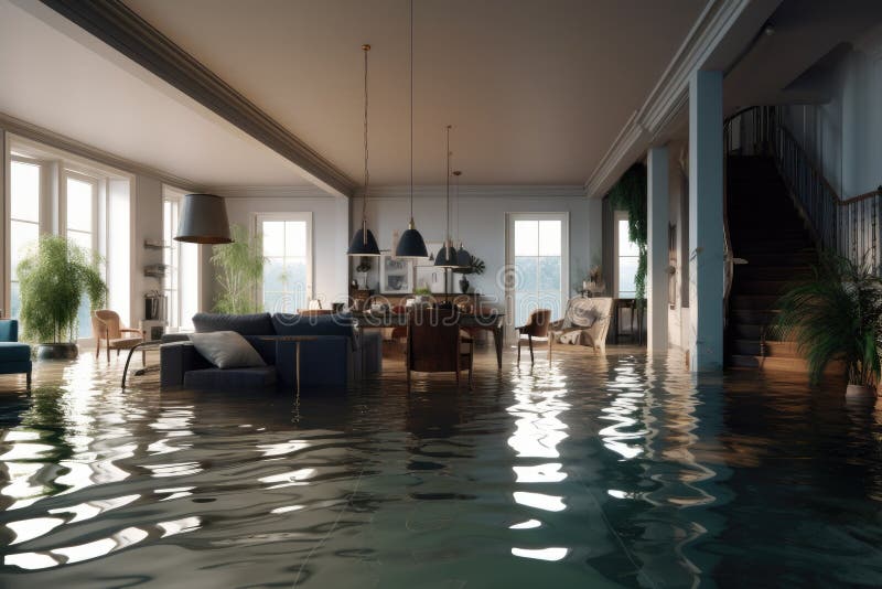 Interior of the House Flooded with Water. Generative AI Stock ...