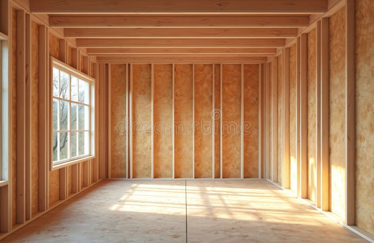 Interior of House Framework Under Construction with Plywood Sheathing ...