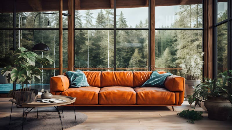 Interior of a House Inside with a Swimming Pool Outside the Window ...
