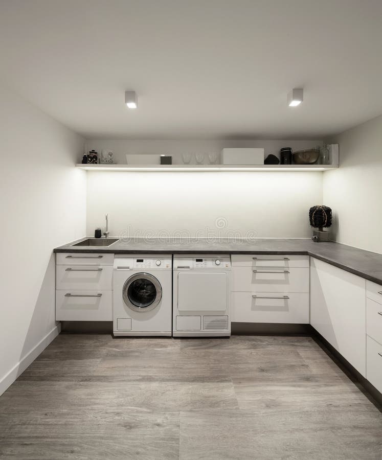 Laundry Room in Luxury Home Stock Image - Image of residence, pantry ...