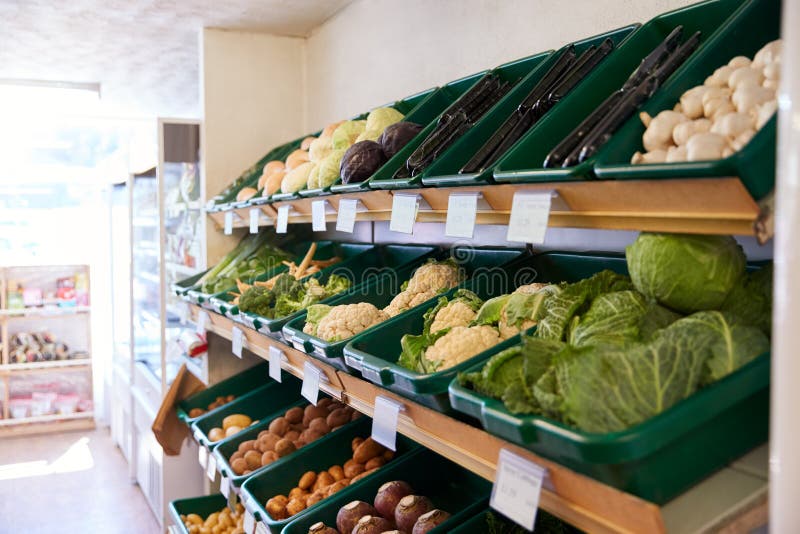 Display of Fresh Vegetables in Organic Farm Shop Stock Photo - Image of ...