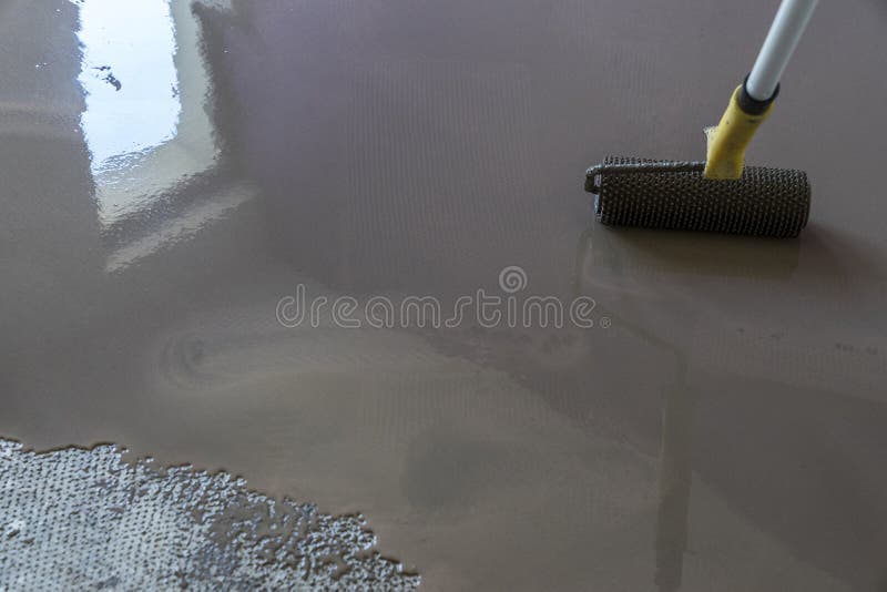 Interior of House Under Construction. Floor Covering with Self L Stock ...