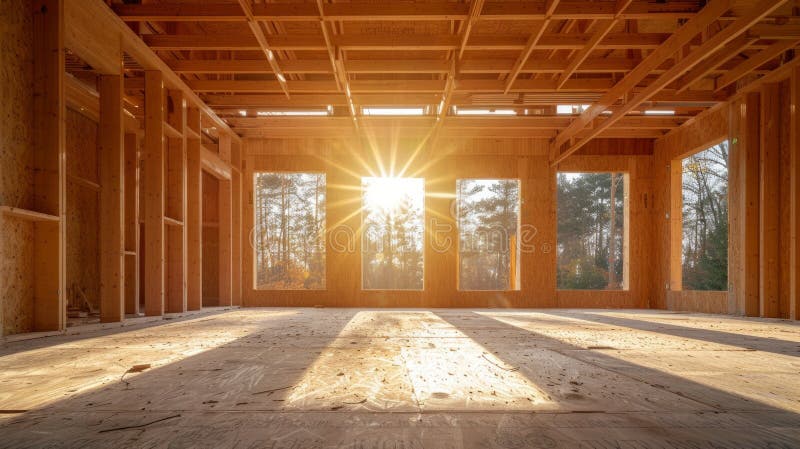 Interior of a House Under Construction with Wooden Beams Stock Image ...