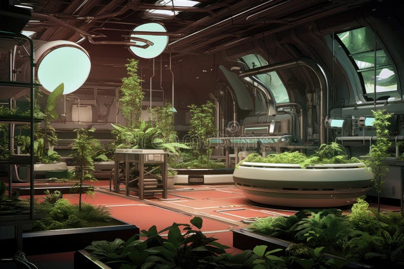 Interior of Hydroponic Garden in Mars Habitat Stock Illustration ...