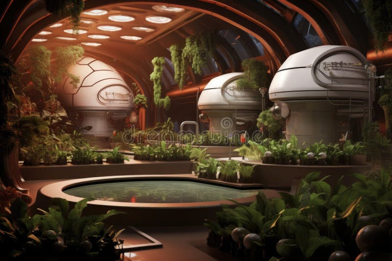Interior of Hydroponic Garden in Mars Habitat Stock Illustration ...