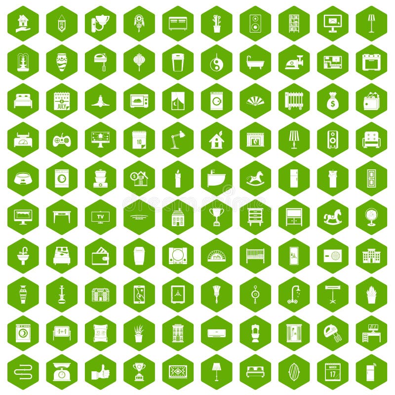 100 Interior Icons Hexagon Green Stock Vector - Illustration of icons ...