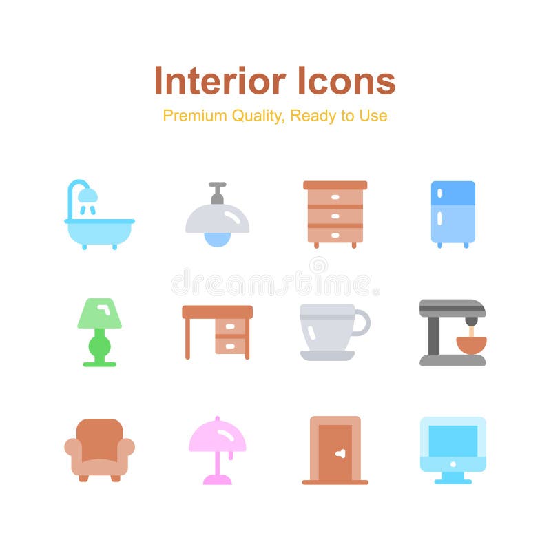 Interior Icons Set in Modern Style, Ready To Use Vector Stock Vector ...