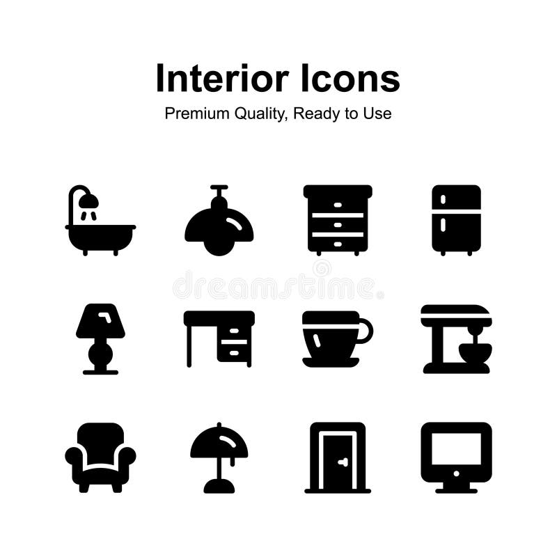 Interior Icons Set in Modern Style, Ready To Use Vector Stock Vector ...