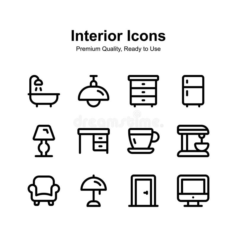 Interior Icons Set in Modern Style, Ready To Use Vector Stock Vector ...