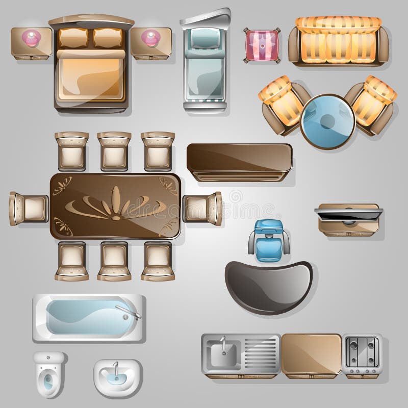Interior icons top view stock vector. Illustration of floor - 89123161