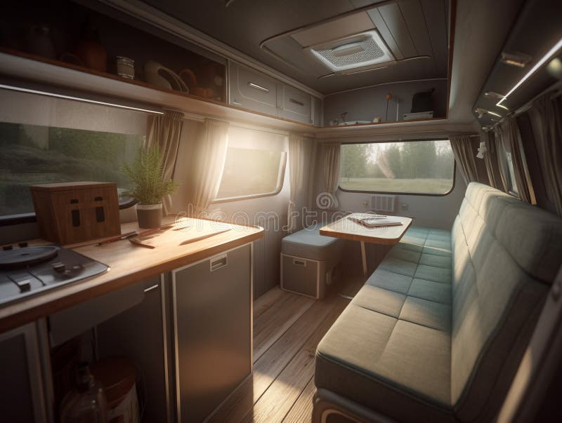 Interior Illustration of a Camper Van. Basic Furniture and Basic Needs ...