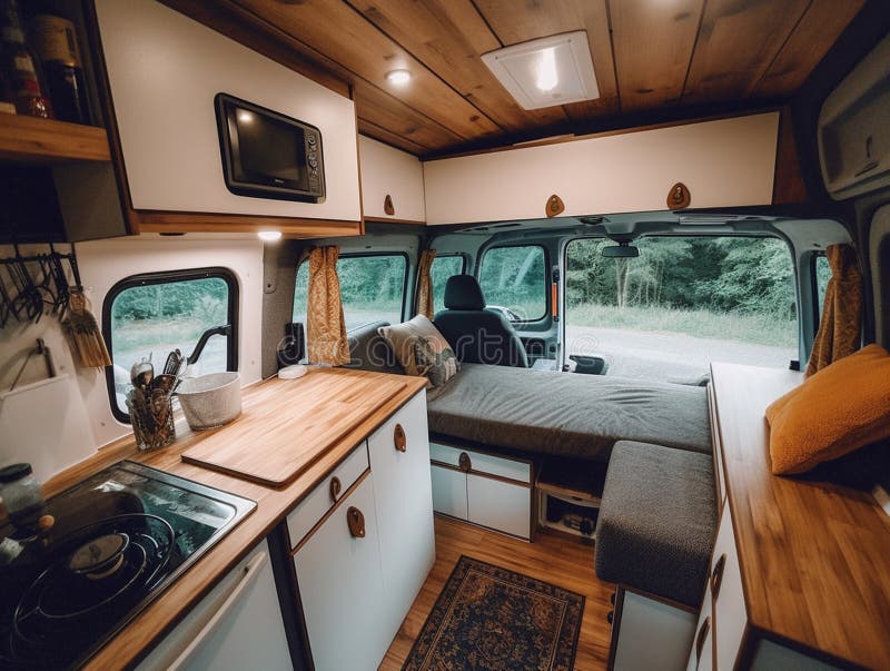 Interior Illustration of a Camper Van. Basic Furniture and Basic Needs ...