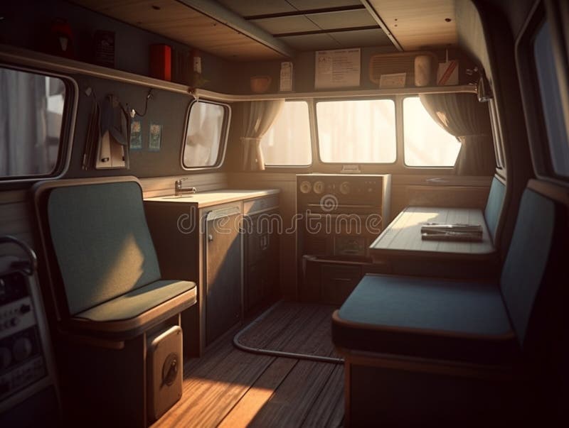 Interior Illustration of a Camper Van. Basic Furniture and Basic Needs ...