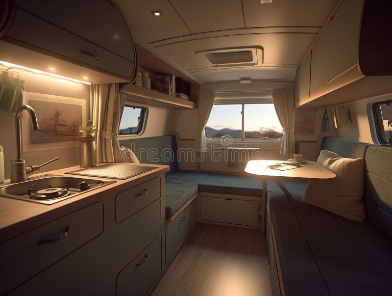 Interior Illustration of a Camper Van. Basic Furniture and Basic Needs ...