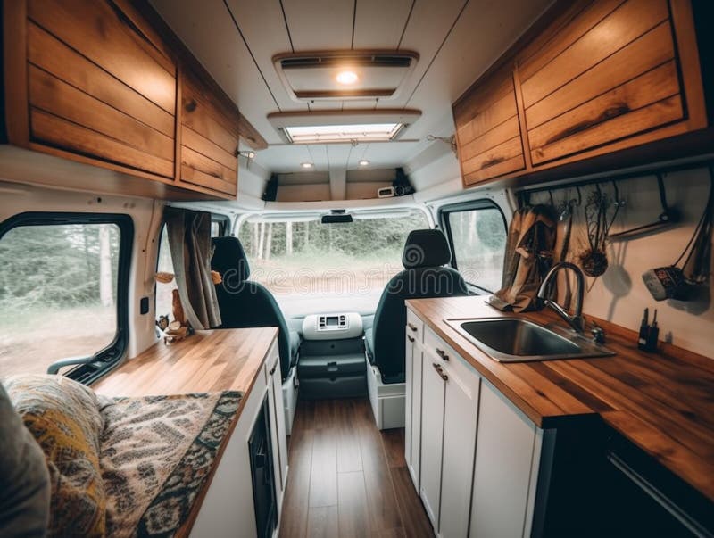 Interior Illustration of a Camper Van. Basic Furniture and Basic Needs ...