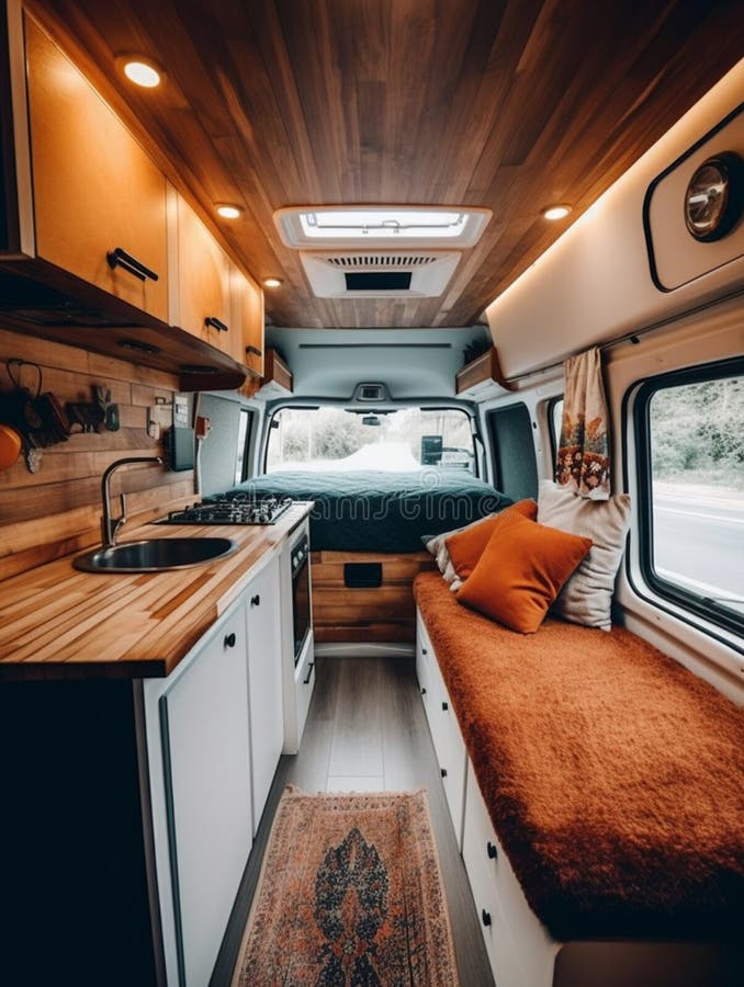 Interior Illustration of a Camper Van. Basic Furniture and Basic Needs ...