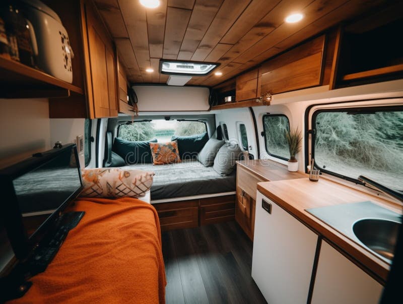 Interior Illustration of a Camper Van. Basic Furniture and Basic Needs ...