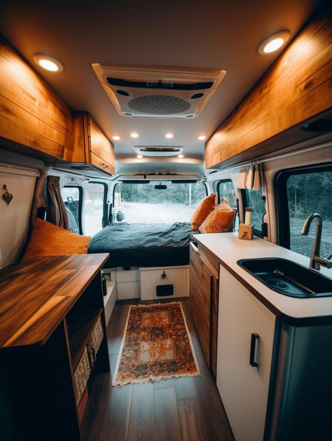 Interior Illustration of a Camper Van. Basic Furniture and Basic Needs ...