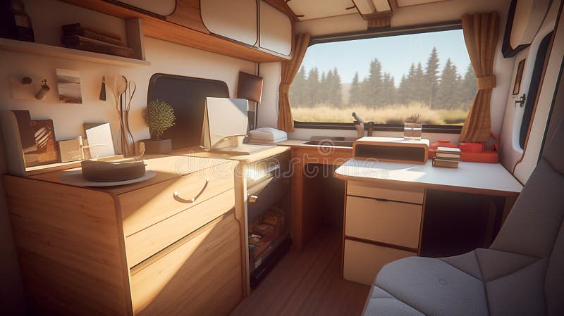Interior Illustration of a Camper Van. Basic Furniture and Basic Needs ...