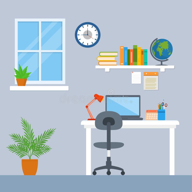 Interior Illustration of a Workspace Stock Vector - Illustration of ...