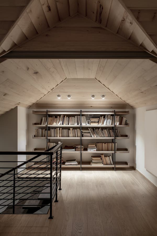 Interior Luminoso Claro Con Techo De Madera Inclinado Foto de archivo ...