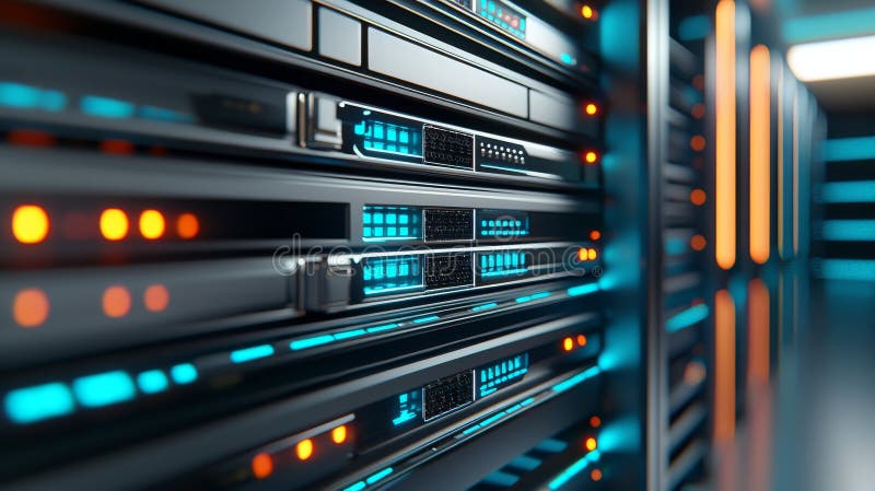 An Interior Image of a Blue-themed Data Center with Networking ...