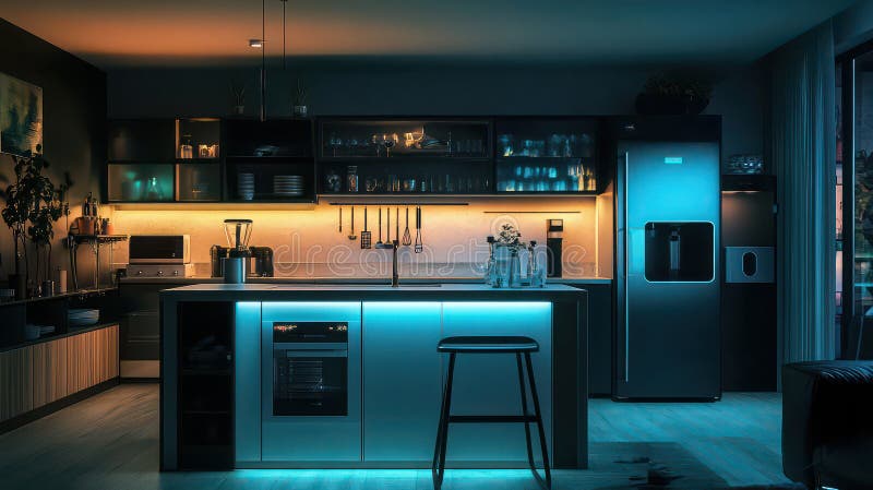 Picture of Kitchen Interior at Night Stock Illustration - Illustration ...