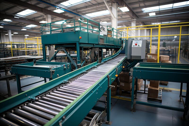 Industrial Factory Interior with Conveyor Equipment for Manufacturing ...