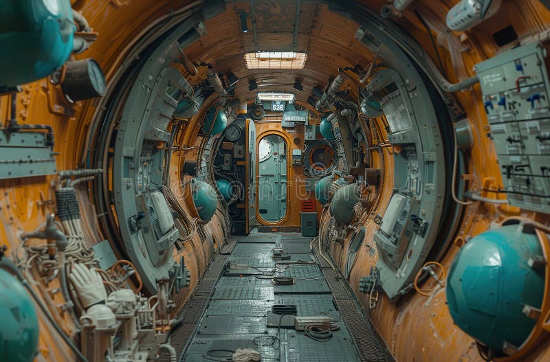 Interior of an Industrial Submarine in Milos Harbor Showcasing Advanced ...