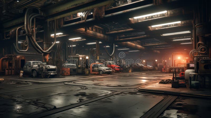 Interior of an Industrial Vehicle Repair Station Stock Illustration ...