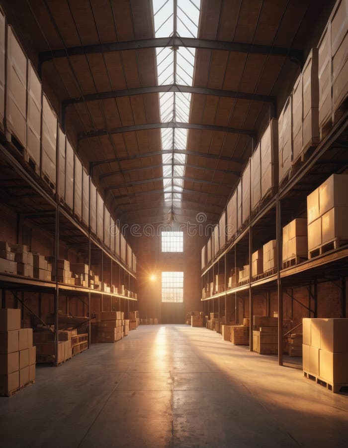 Industrial Warehouse at Sunset Stock Image - Image of glow, windows ...