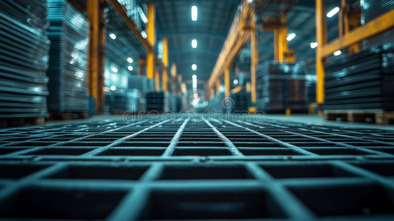 Interior of Industrial Warehouse with Metal Grid. Stock Image - Image ...