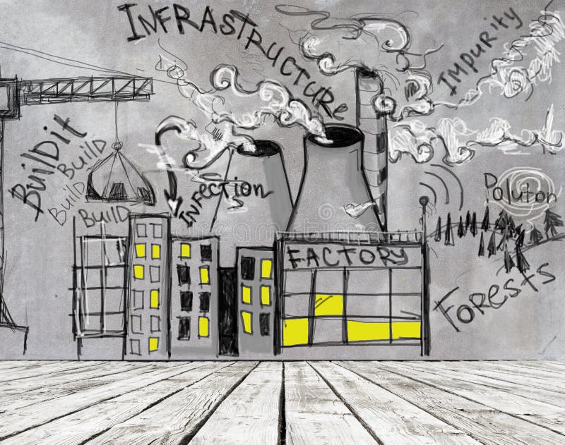 Interior with Infrastructure Sketch Stock Illustration - Illustration ...