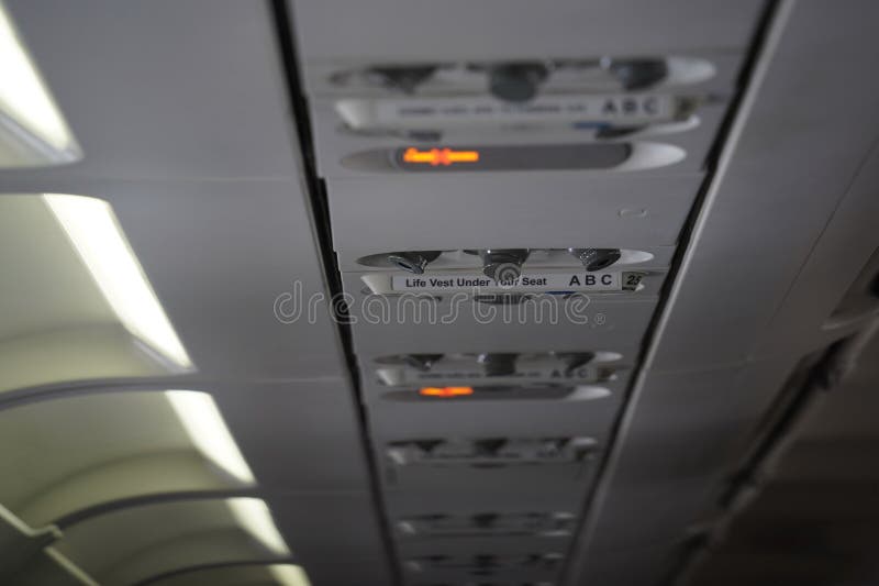 Interior Inside of the Plane. Smoking Not Allowed Sign Stock Image ...