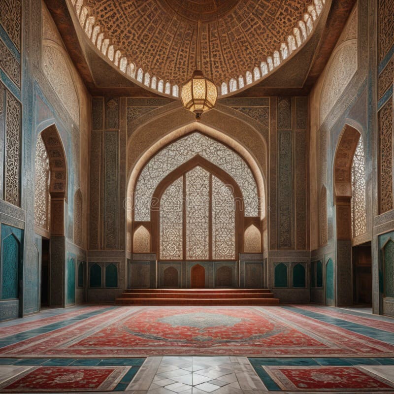 Interior of Islamic mosque stock illustration. Illustration of oriental ...