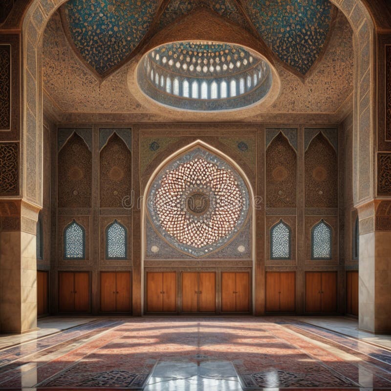 Interior of Islamic mosque stock illustration. Illustration of textured ...