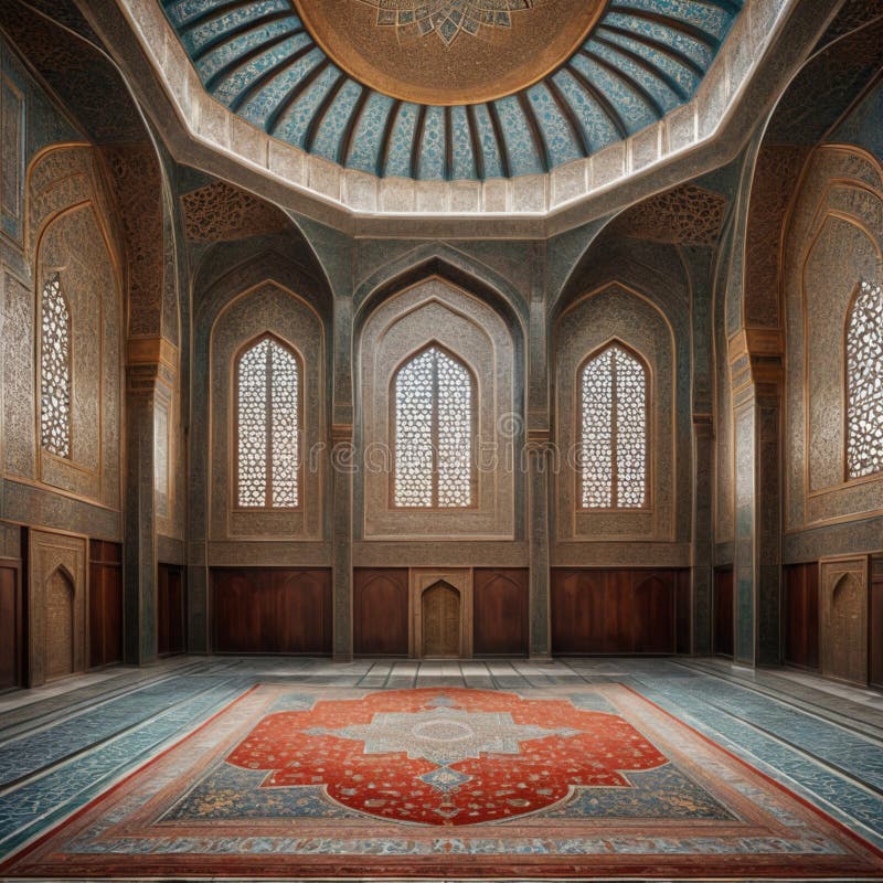 Interior of Islamic mosque stock illustration. Illustration of design ...