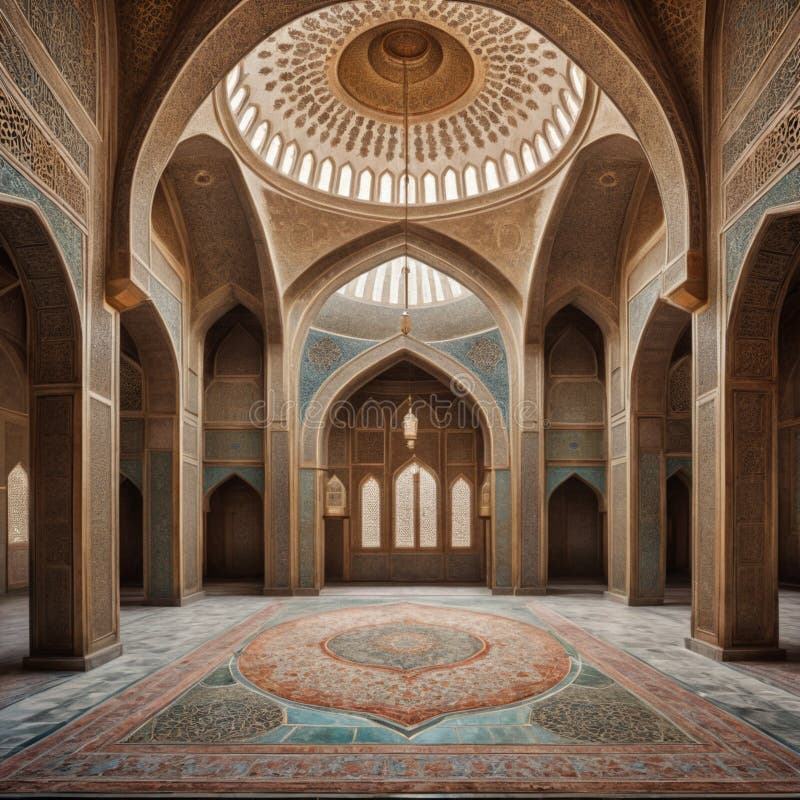 Interior of Islamic mosque stock illustration. Illustration of journey ...