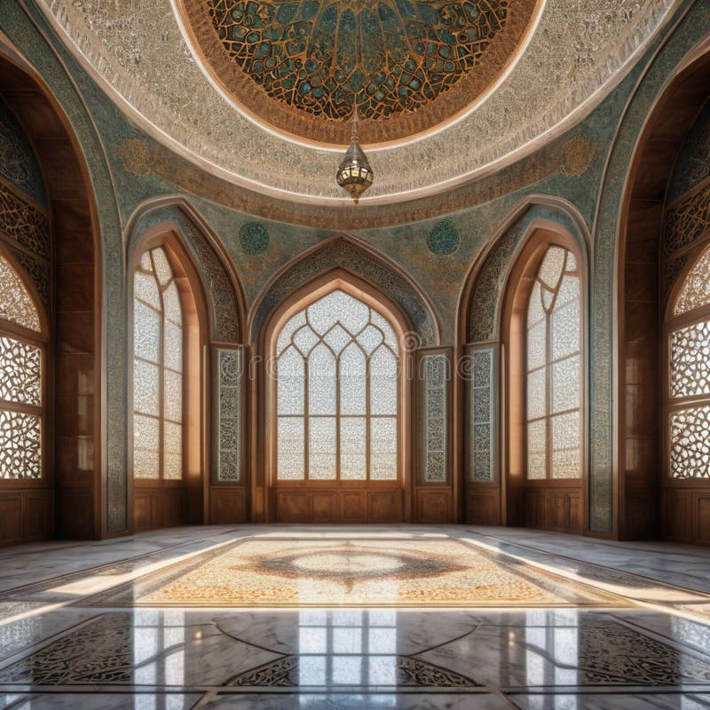 Interior of Islamic mosque stock illustration. Illustration of ...