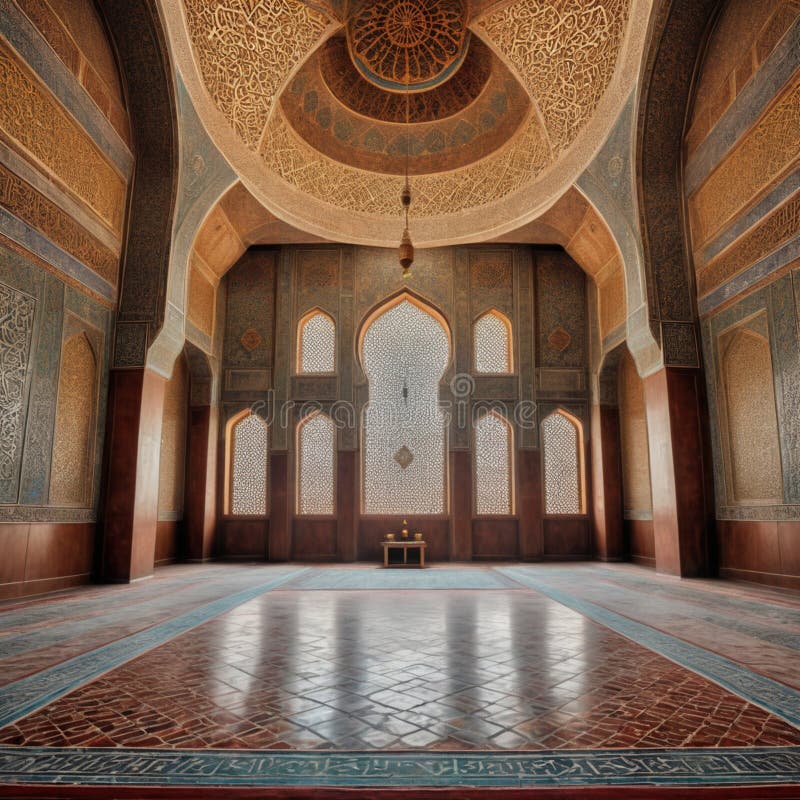 Interior of Islamic mosque stock illustration. Illustration of textured ...